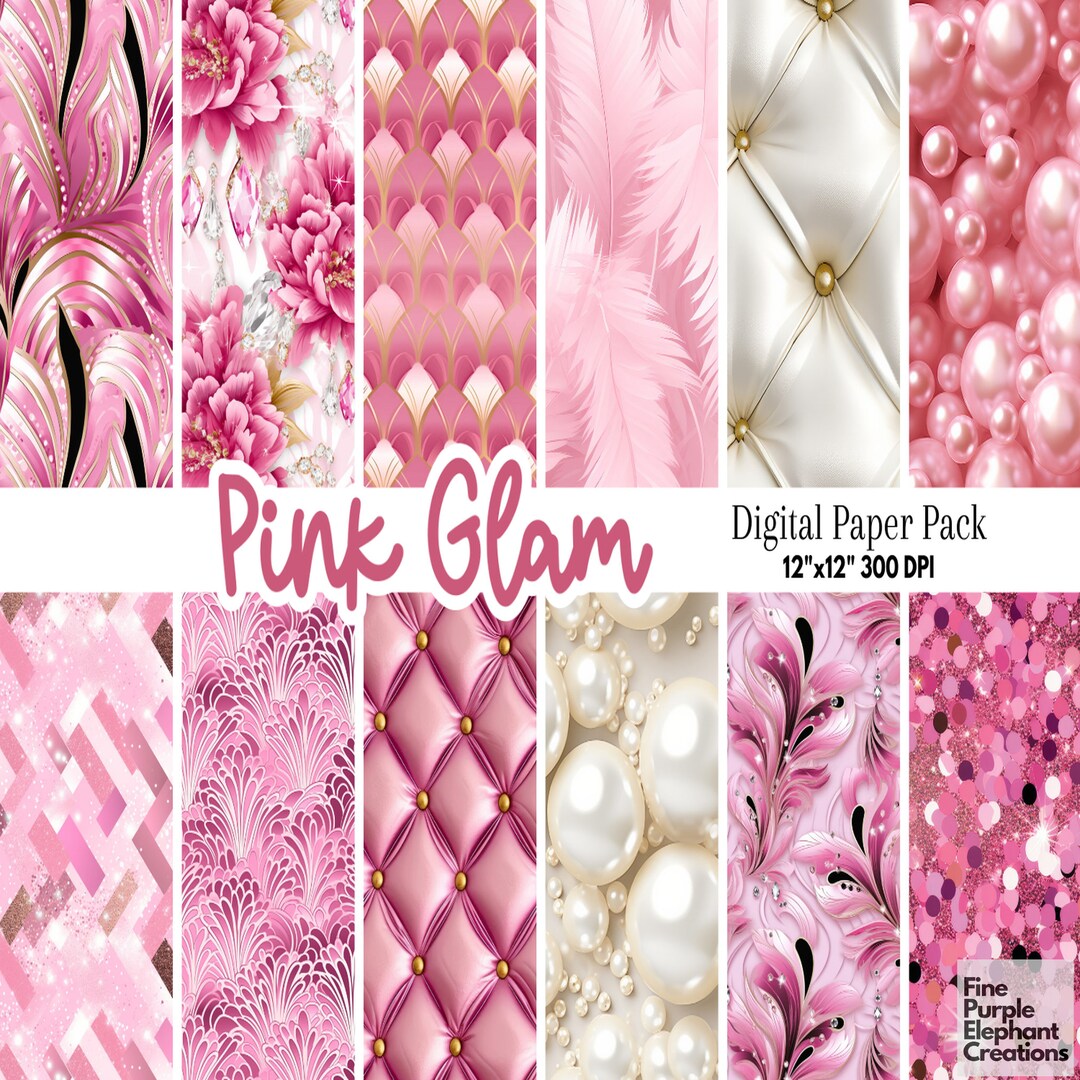 Pink Glam Digital Paper | Luxury Glitter Scrapbook Pattern | Royal ...