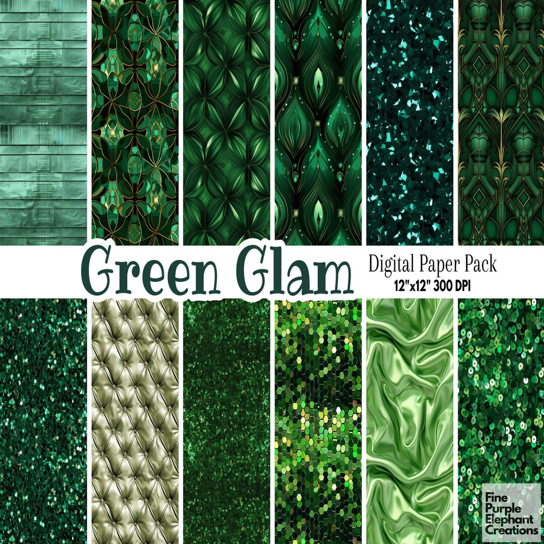 Green Glam Digital Paper | Luxury Glitter Scrapbook Pattern Royal ...
