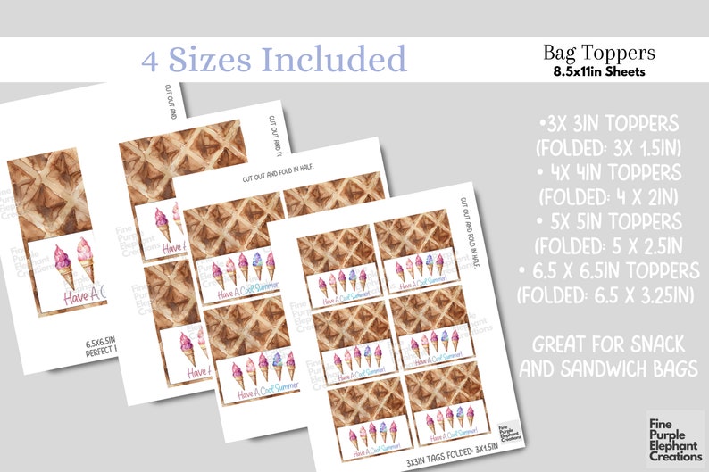 Watercolor Ice Cream Cone Printable Treat Bag Topper Card - Favor End ...