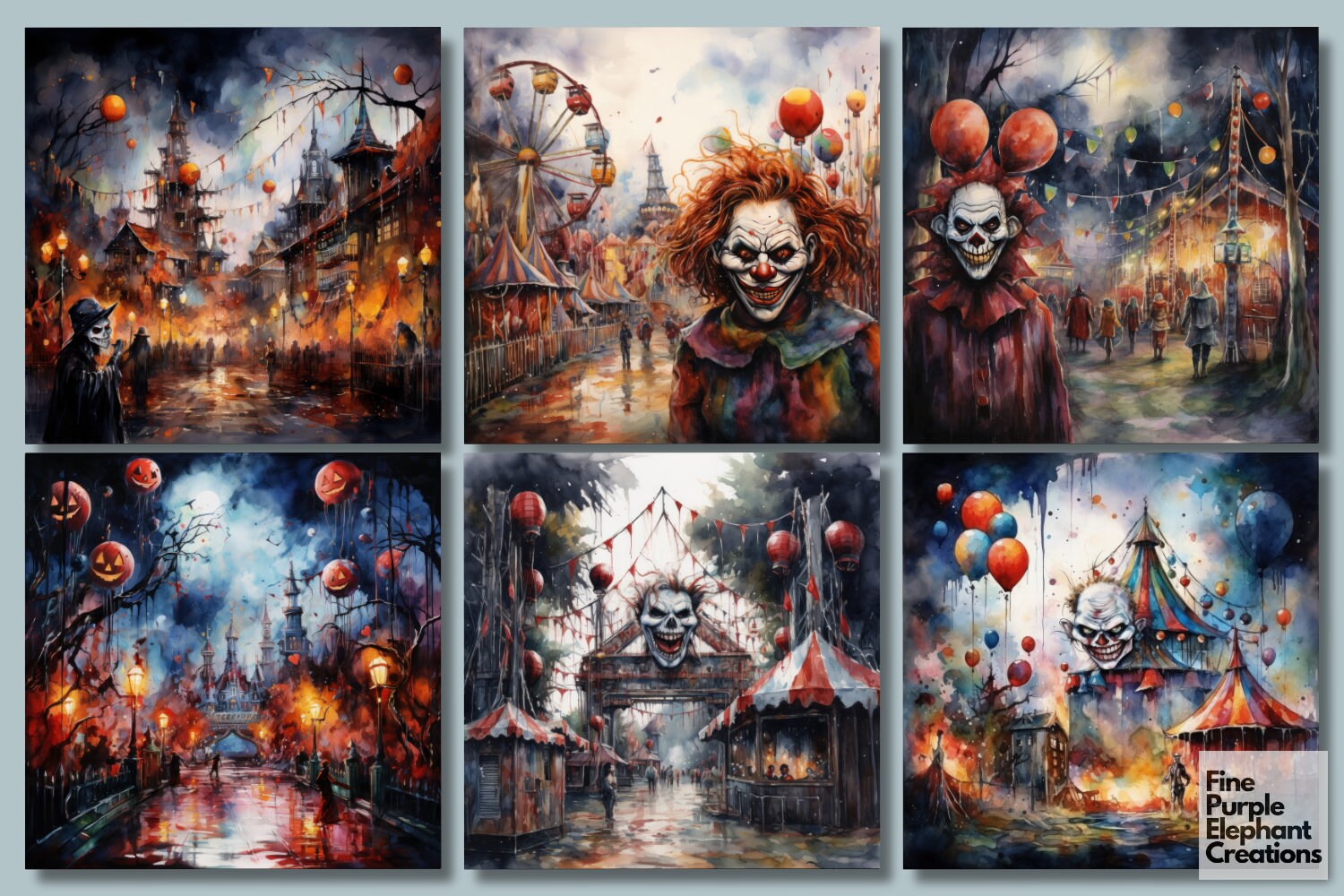 Watercolor Circus Digital Paper | Halloween Sublimation | HD Scary ...