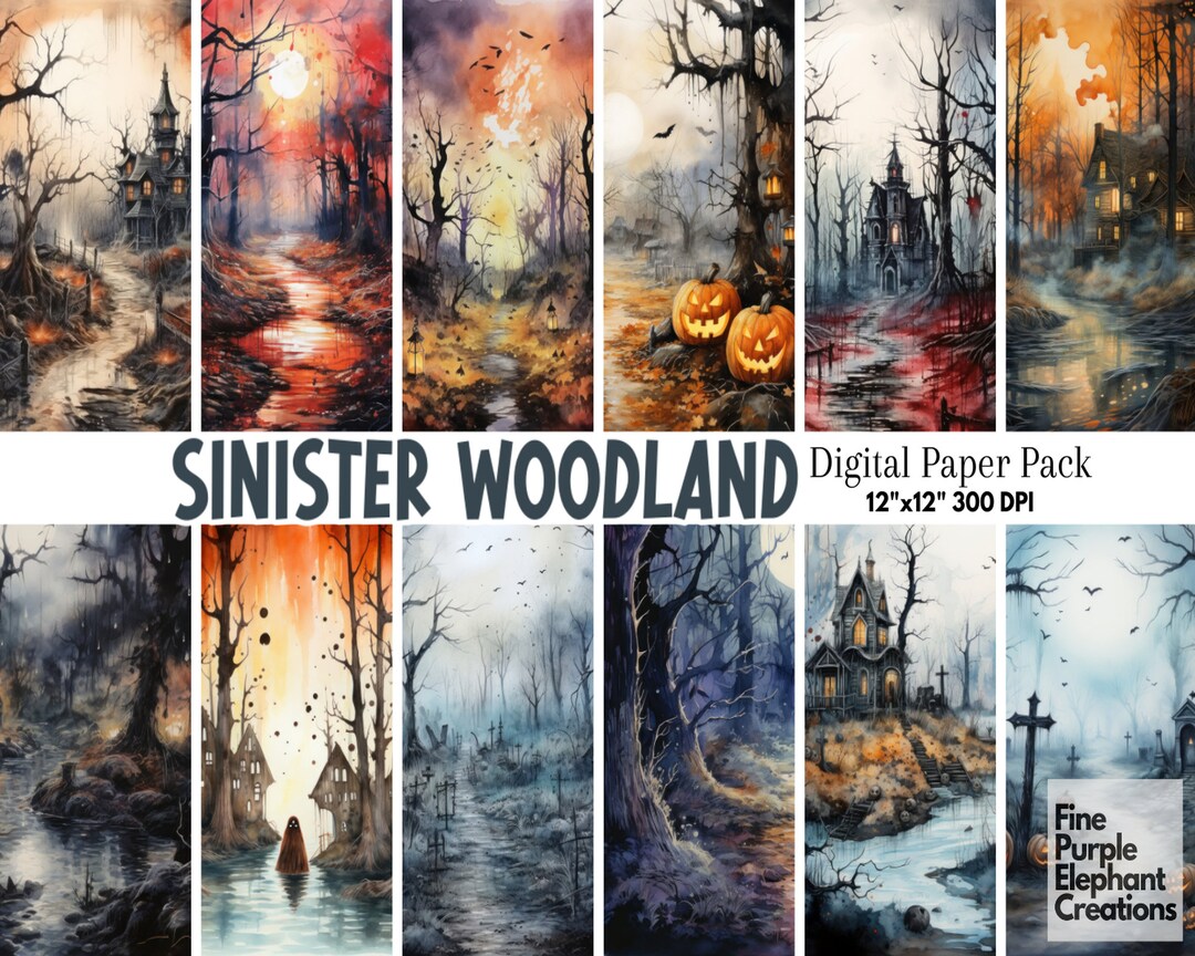 Haunted Watercolor Woods Digital Paper Halloween Sublimation HD Scary ...