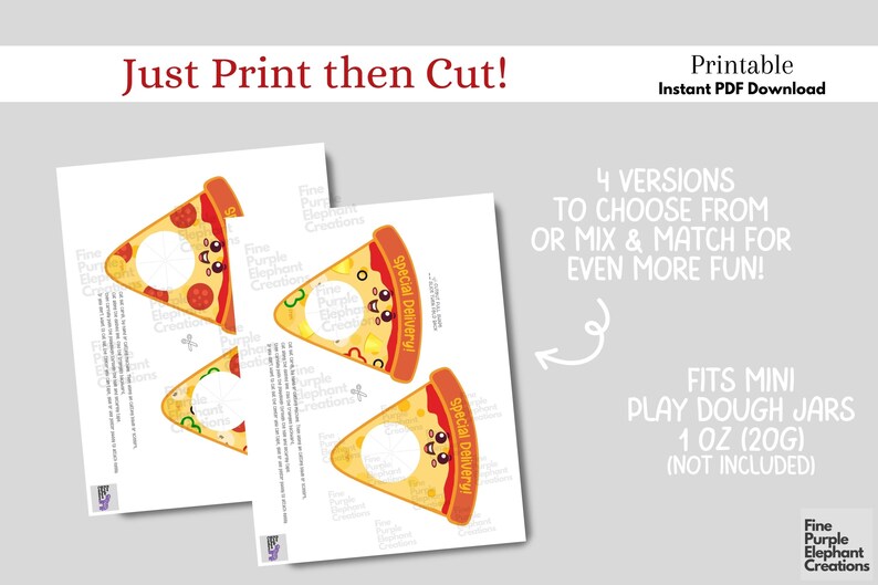 Printable Play Dough Pizza Valentine Digital Paper Cards Non-candy ...
