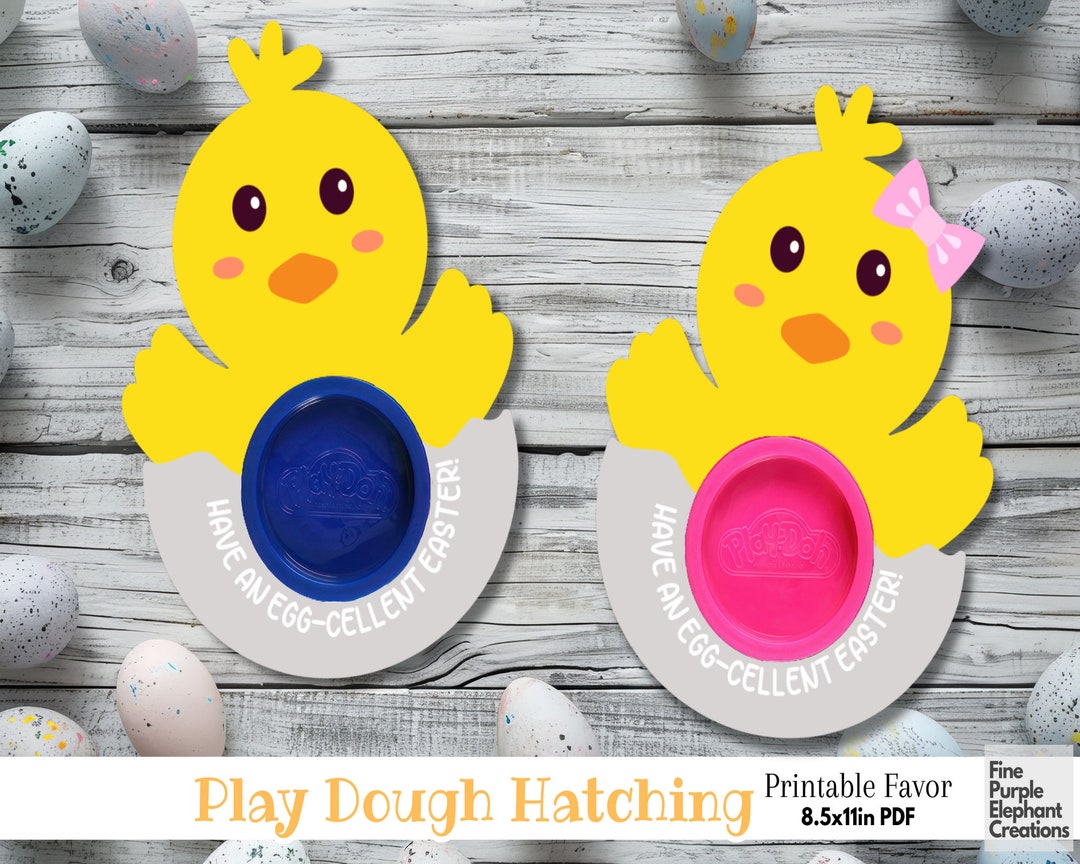 Printable Play Dough Easter Chick Digital Paper Cards Non-candy School ...