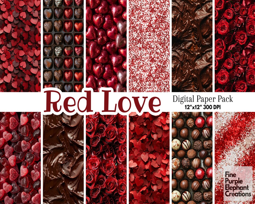Red Valentine Textures Digital Paper Printable Glitter Sequin Heart Scrapbook Background ...