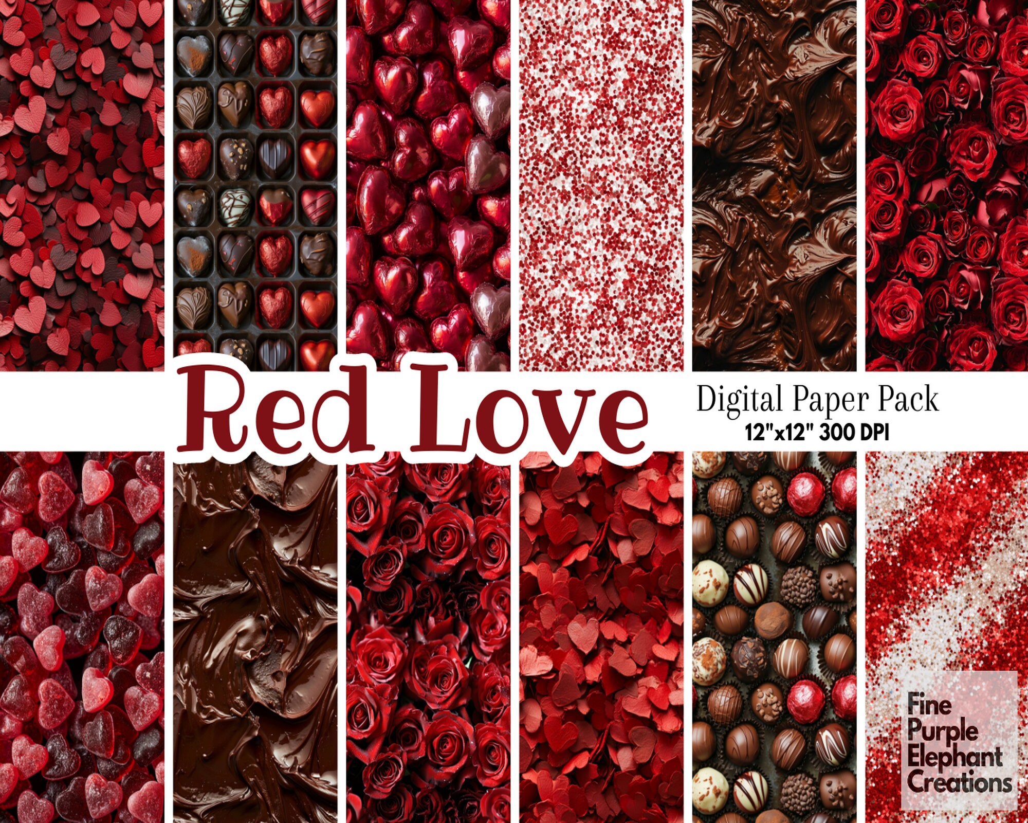 Red Valentine Textures Digital Paper Printable Glitter Sequin Heart ...