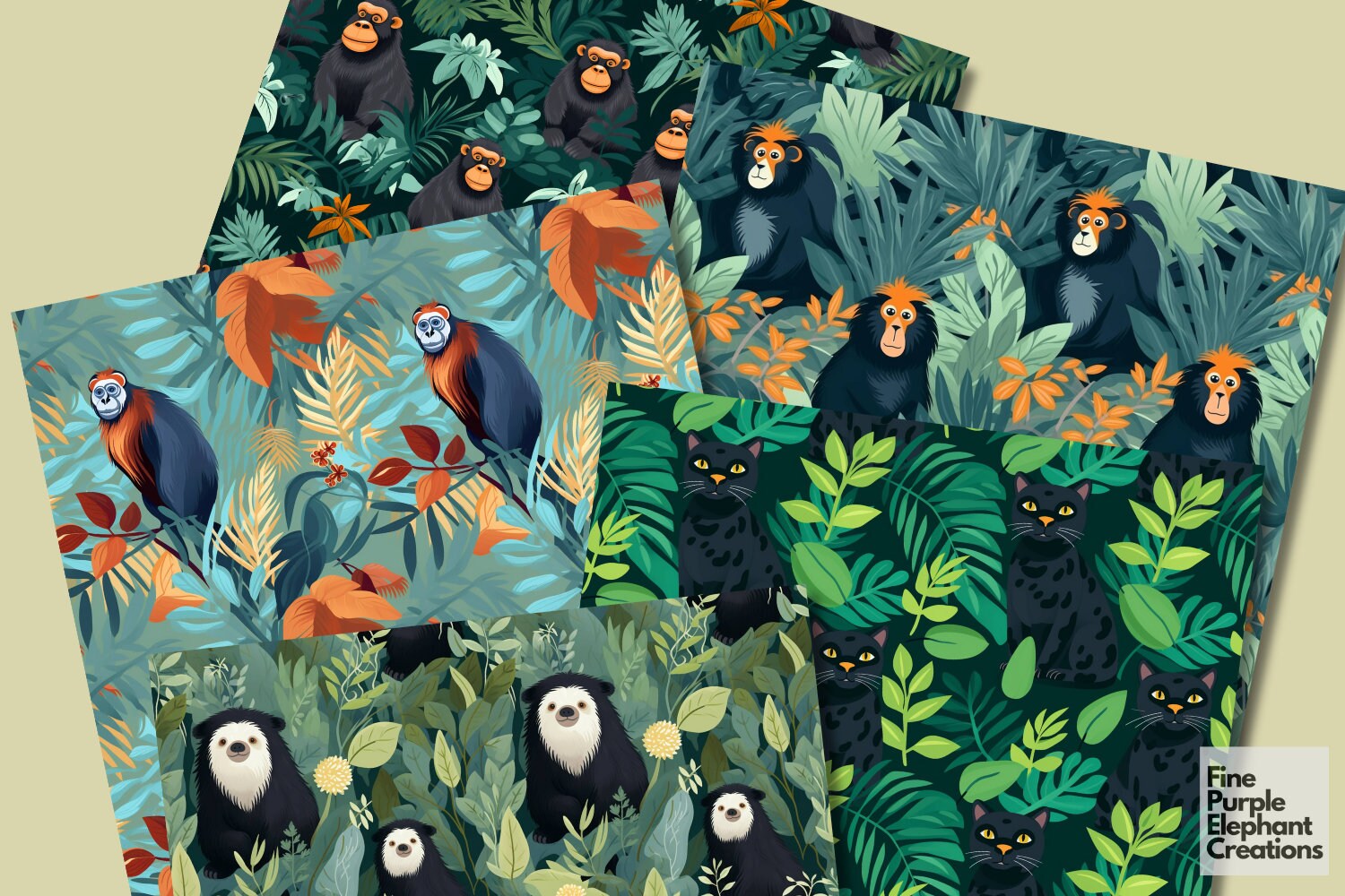 Jungle Safari Digital Paper Rainforest Animal Sublimation - Etsy