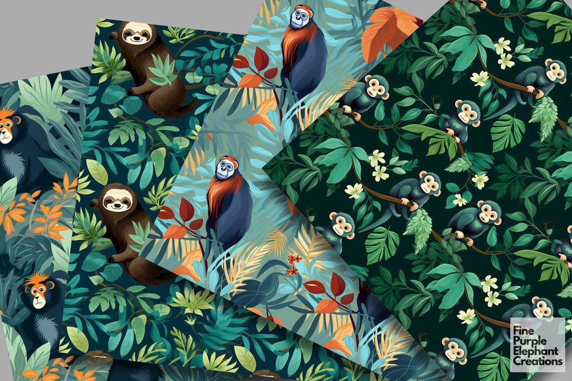 Jungle Safari Digital Paper Rainforest Animal Sublimation Safari ...