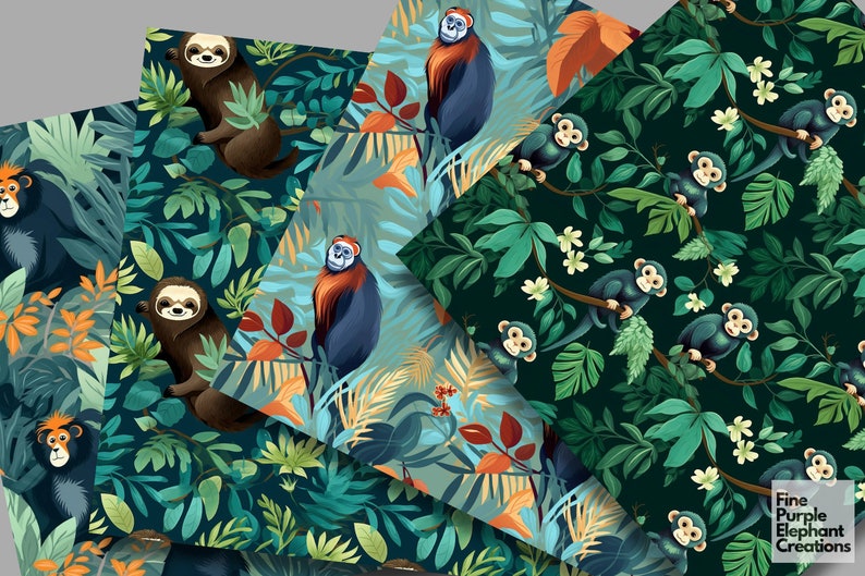 Jungle Safari Digital Paper Rainforest Animal Sublimation Safari ...