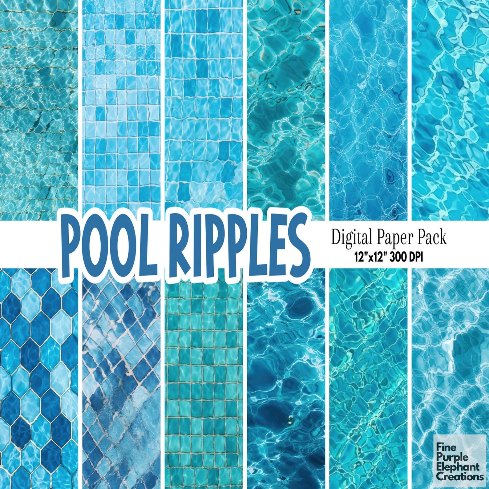 Pool Water Digital Paper | Summer Scrapbook Pattern | Light Reflection ...