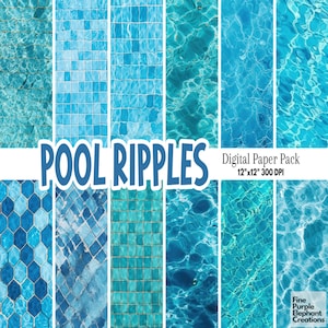 Pool Water Digital Paper | Summer Scrapbook Pattern | Light Reflection ...