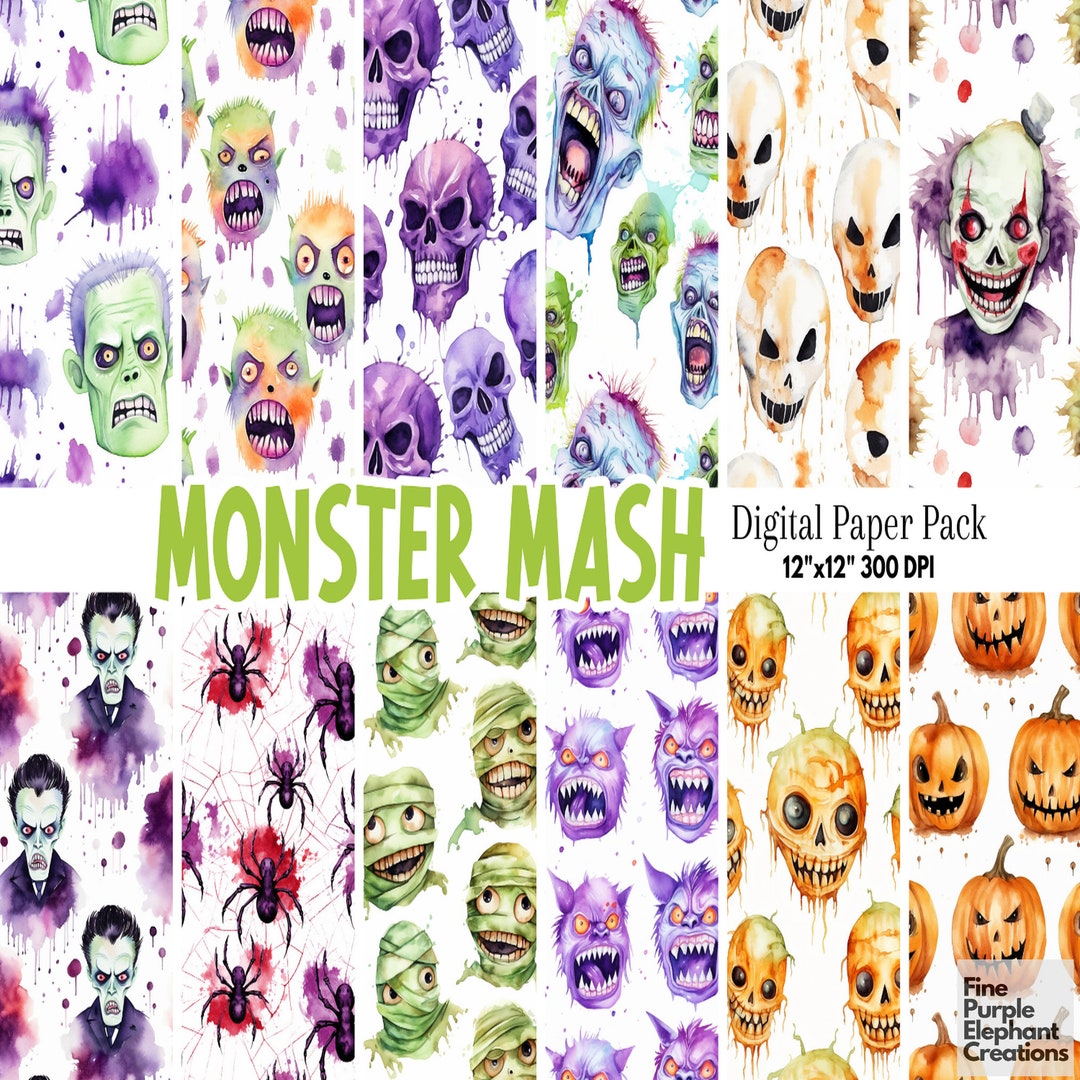 Monster Mash Digital Paper | Halloween Monster Sublimation Pattern ...