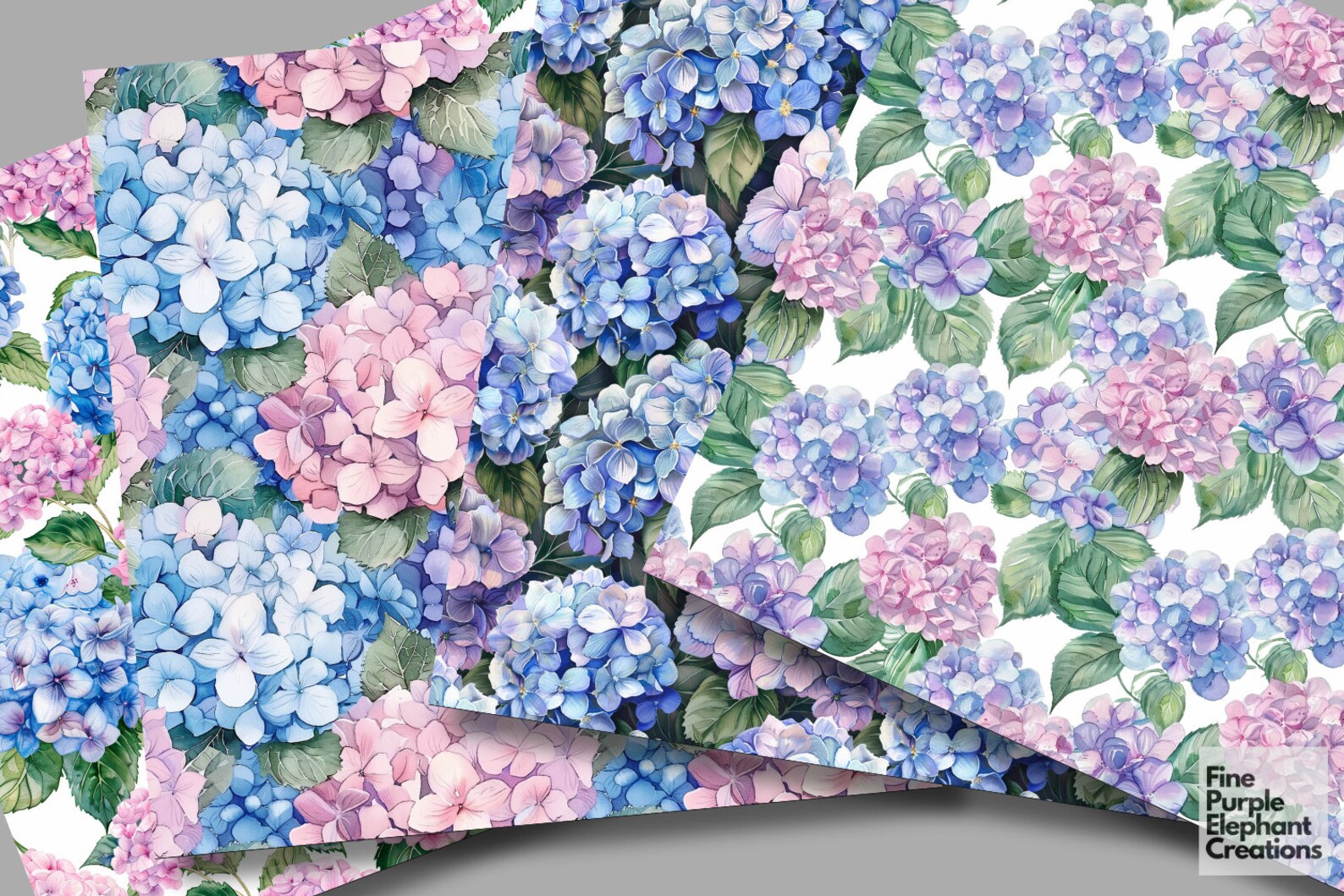 Watercolor Hydrangea Flowers Digital Paper | Spring Summer Bloom ...