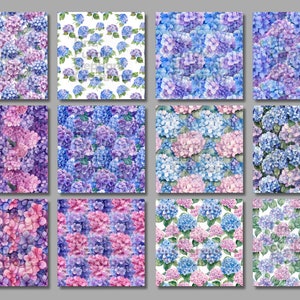 Watercolor Hydrangea Flowers Digital Paper | Spring Summer Bloom ...