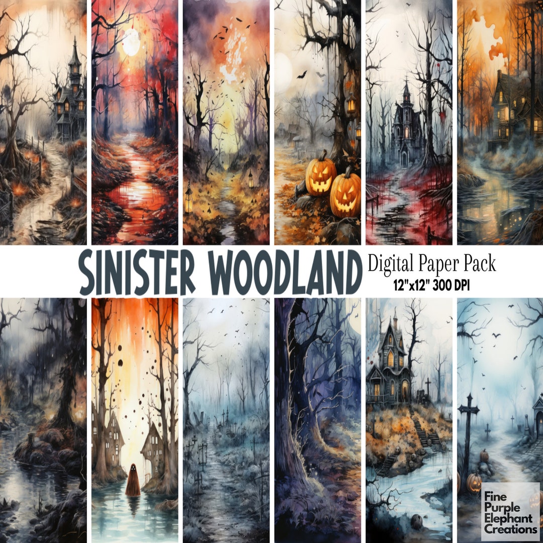 Haunted Watercolor Woods Digital Paper | Halloween Sublimation | HD ...