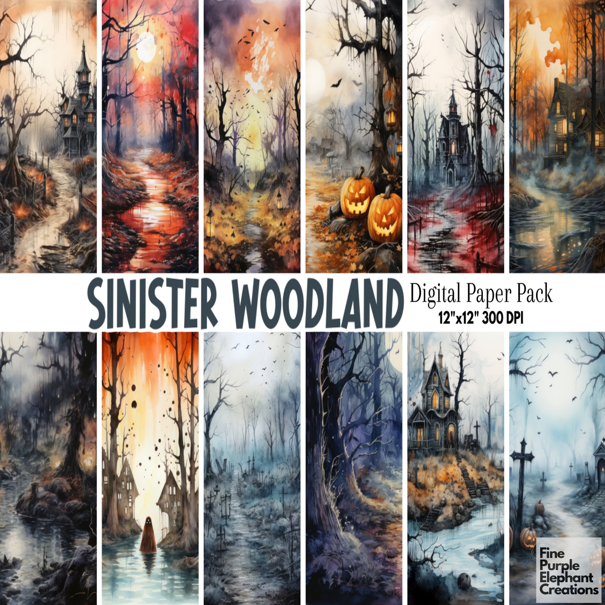 Haunted Watercolor Woods Digital Paper | Halloween Sublimation | HD ...