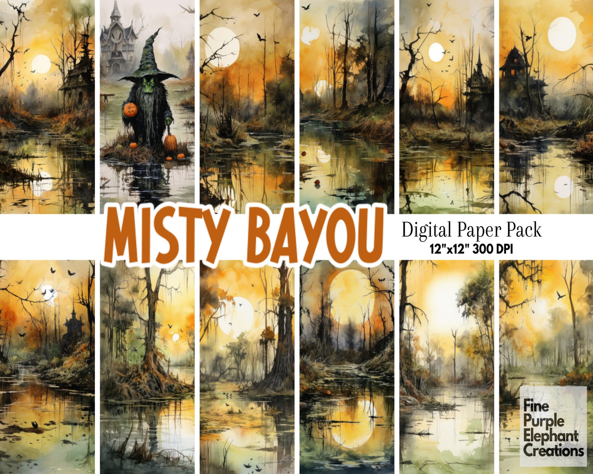 Watercolor Spooky Swamp Digital Paper Halloween Sublimation Scary ...
