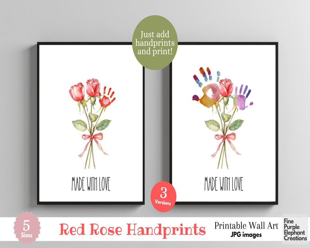 Custom Red Rose Flower 3 Handprint Digital Art Print Mother Father Day ...
