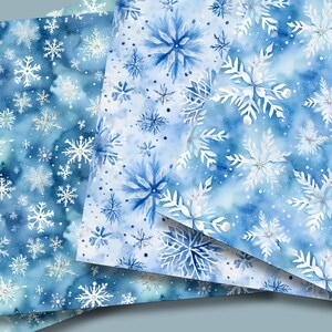 Watercolor Blue White Snowflake Digital Paper | Holiday Sublimation ...