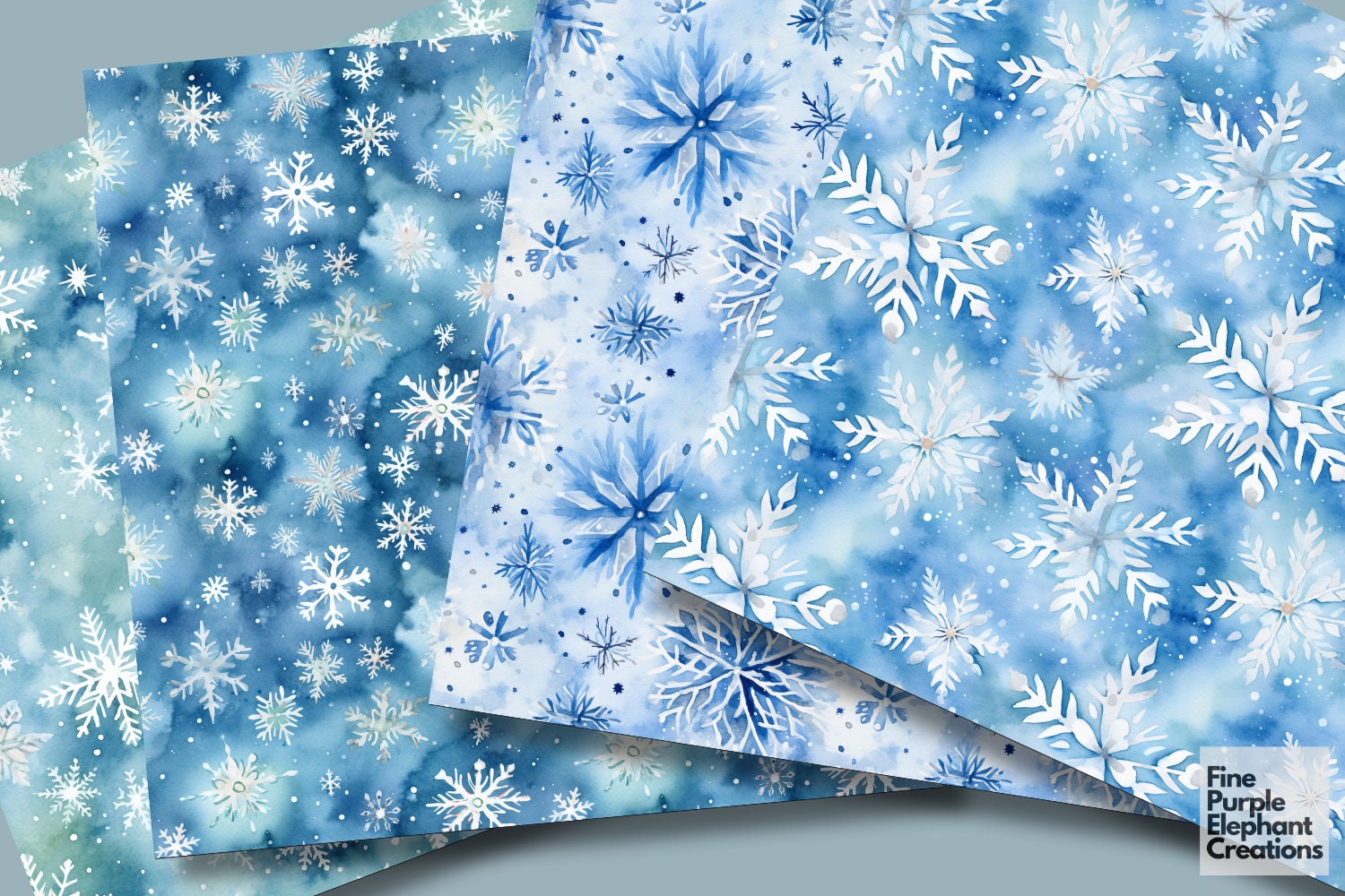 Watercolor Blue White Snowflake Digital Paper | Holiday Sublimation ...