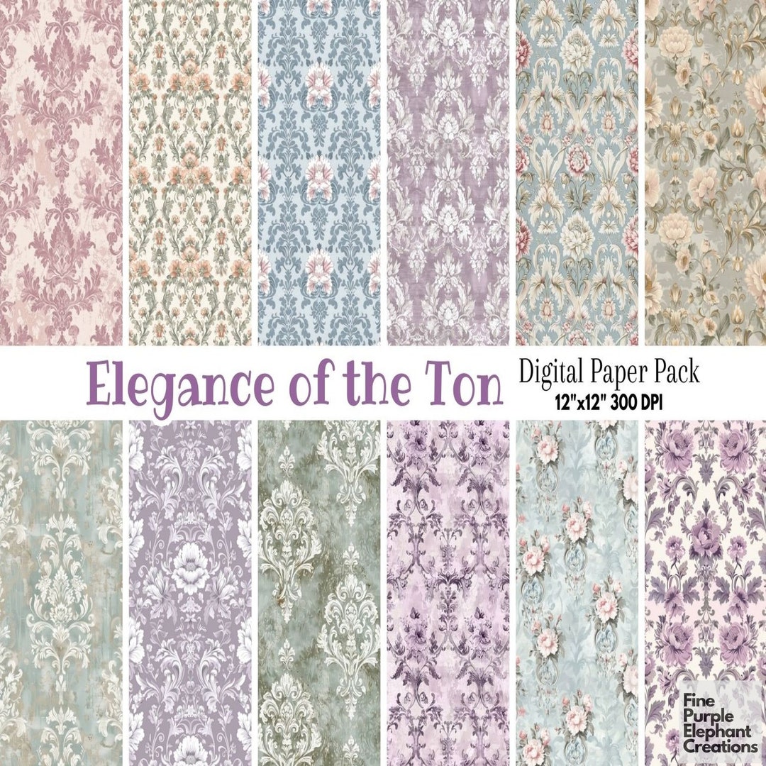 Pastel Damask Digital Paper - Shabby Chic Regency Era Victorian English ...