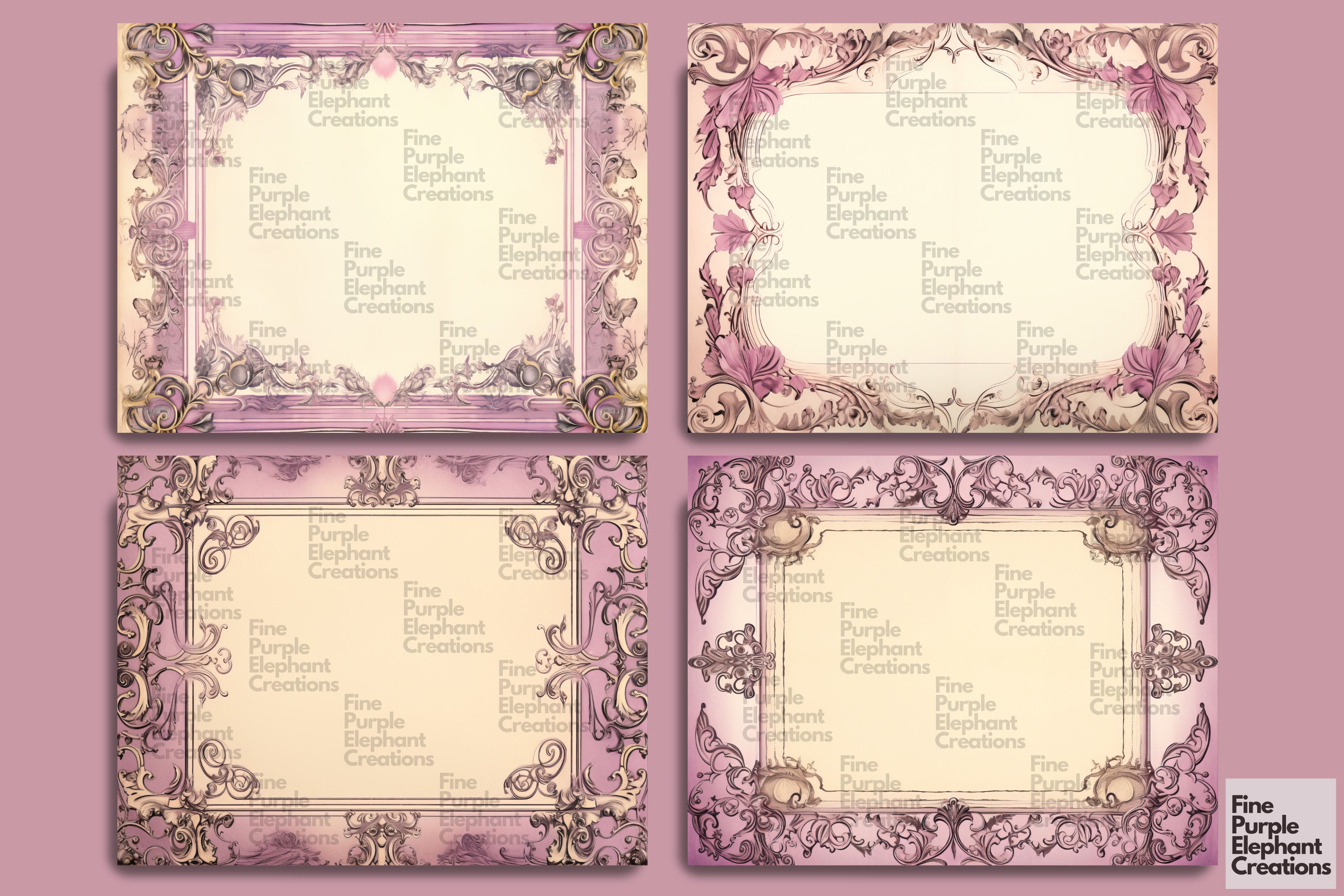 Purple Frame Paper Digital Junk Journal Pages Printable Scrapbook ...
