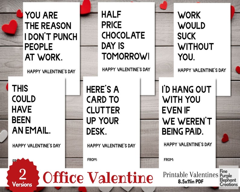 Printable Office Valentine Digital Paper Cards | Funny Coworker ...