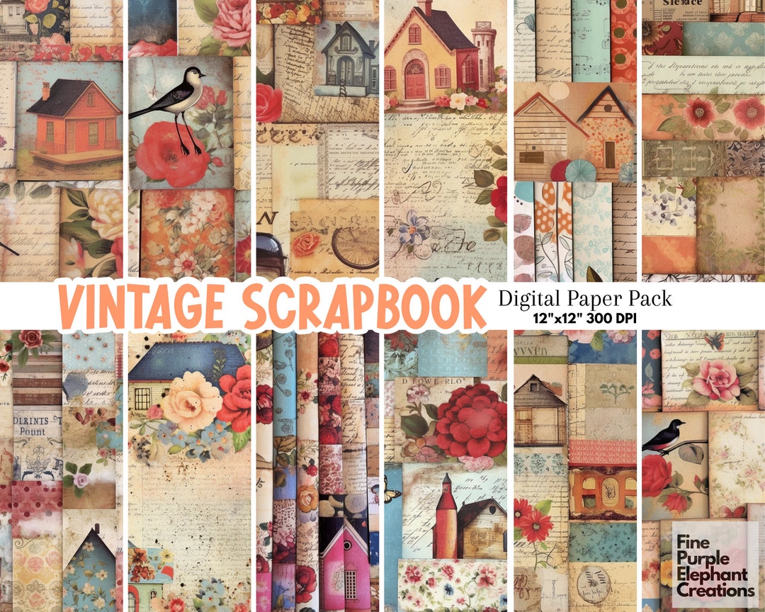 Vintage Scrapbook Style Digital Paper Stylized Junk Journal Printable ...