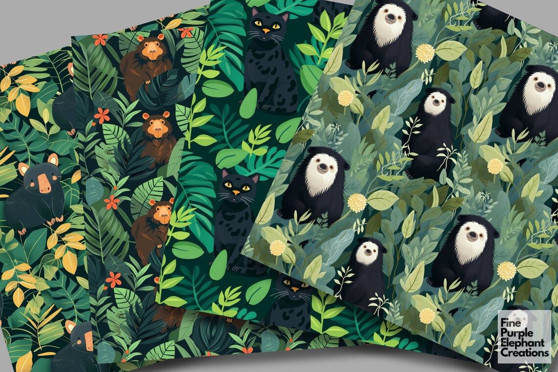 Jungle Safari Digital Paper Rainforest Animal Sublimation Safari ...
