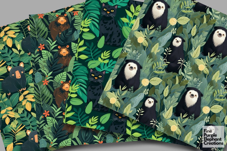 Jungle Safari Digital Paper Rainforest Animal Sublimation Safari ...