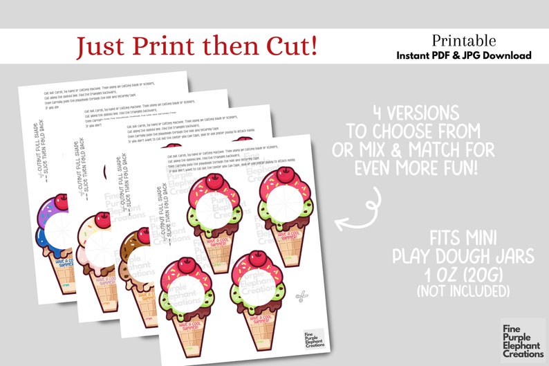 Printable Play Dough Ice Cream Summer Digital Paper Cards -non-candy ...