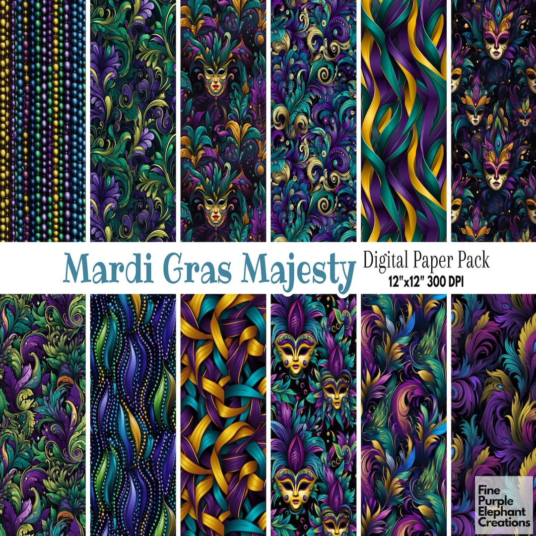 Mardi Gras Carnival Digital Paper | Masquerade Fleur De Lis Scrapbook ...