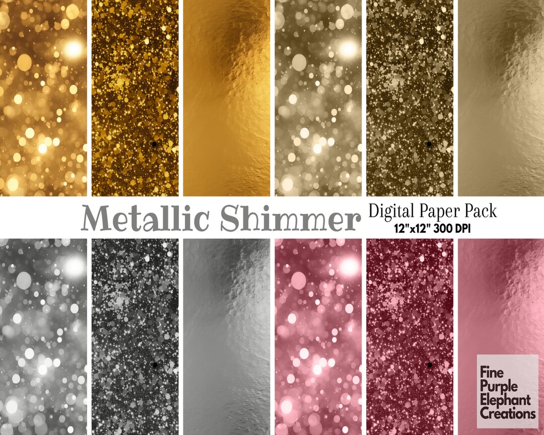 Metallic Texture Digital Paper Bokeh Glitter Sublimation Champagne Rose Gold Silver Celebration ...