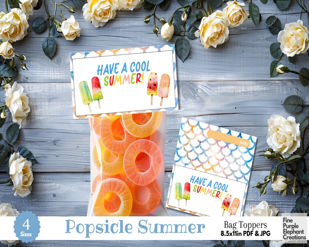 Sweet Watercolor Ice Popsicle Printable Treat Bag Topper Card - Favor ...