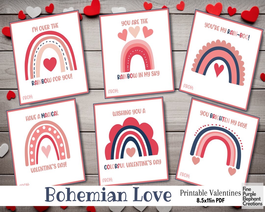 Printable Kid Boho Rainbow Valentine Digital Paper Card | School ...