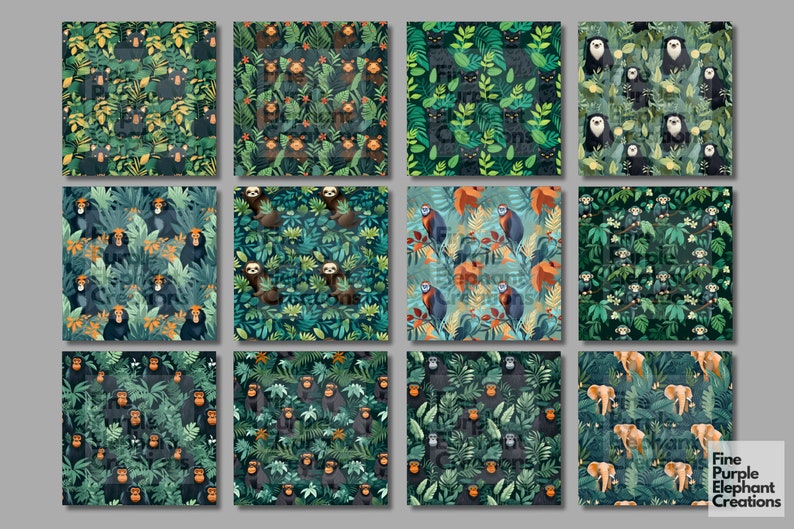 Jungle Safari Digital Paper Rainforest Animal Sublimation Safari ...