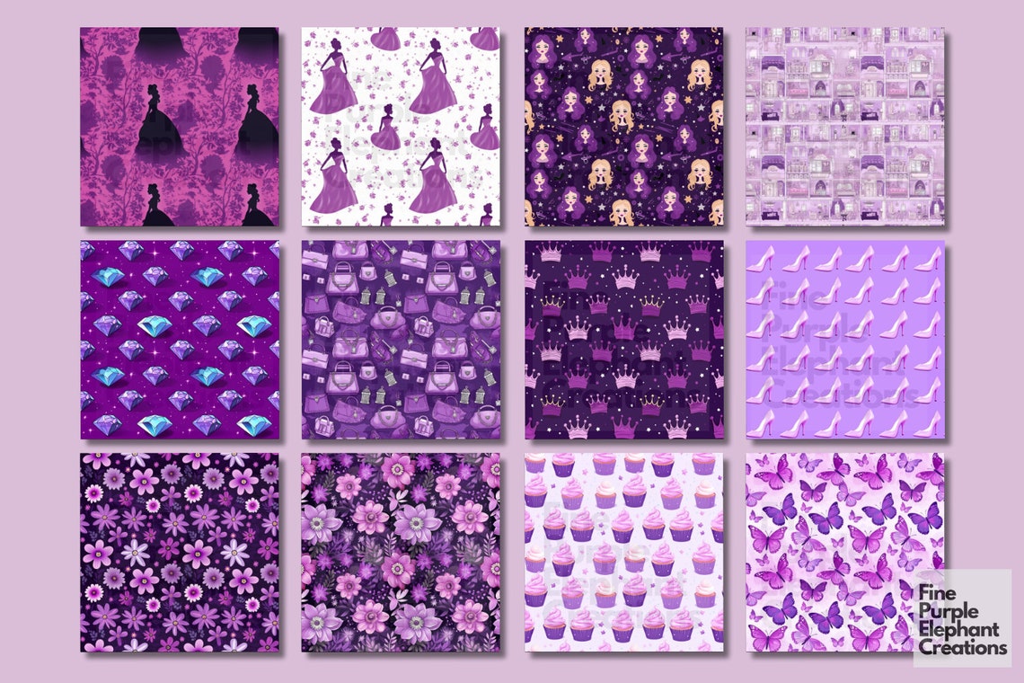 Purple Fashion Doll Digital Paper | Girls Birthday Party | Princess ...