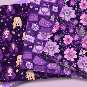 Purple Fashion Doll Digital Paper | Girls Birthday Party | Princess ...