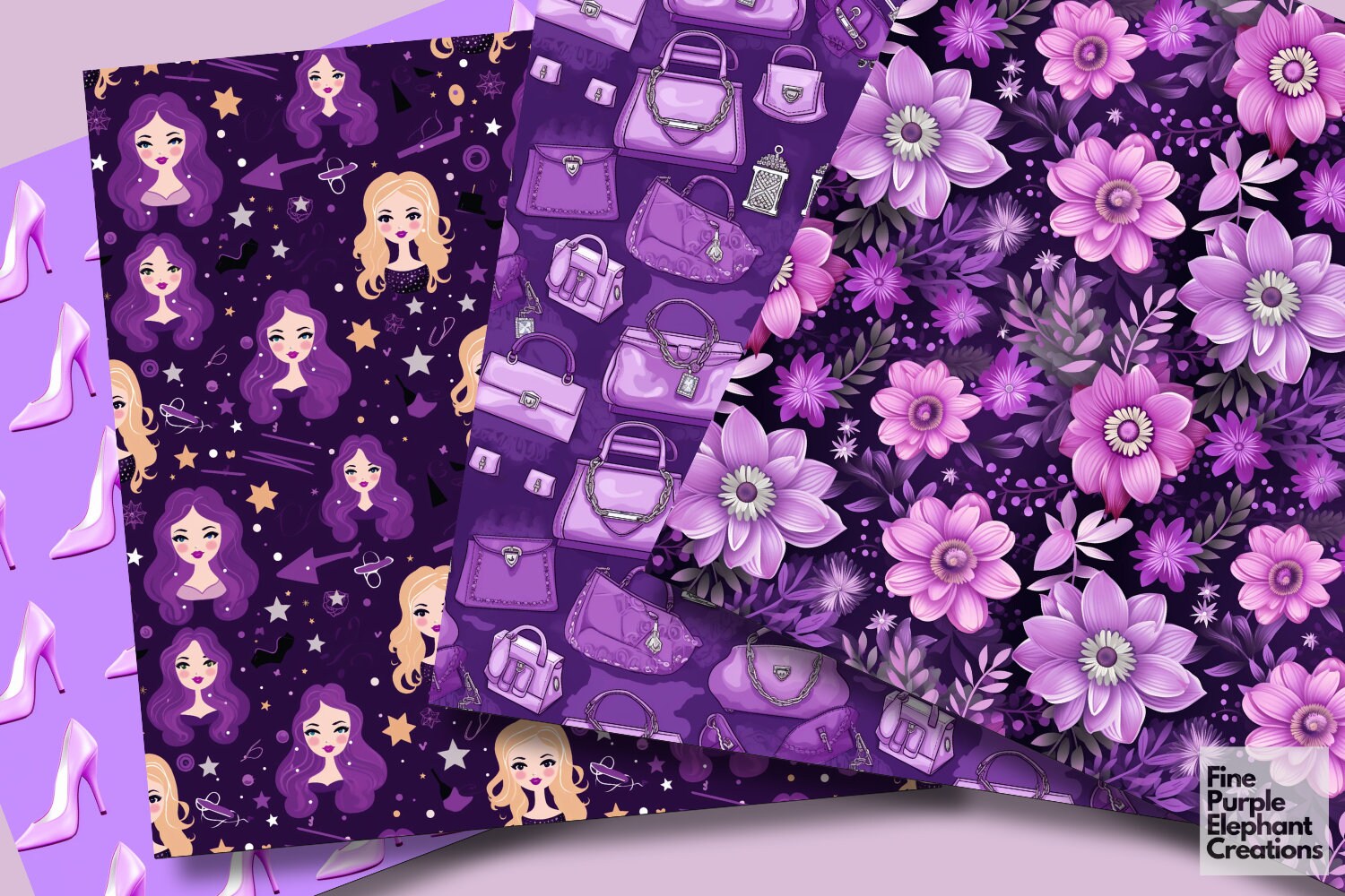 Purple Fashion Doll Digital Paper | Girls Birthday Party | Princess ...