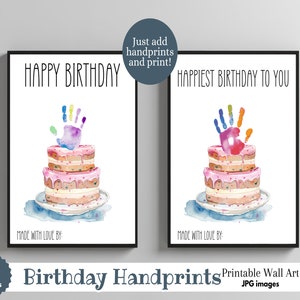 Custom Birthday Cake Handprint Digital Art Print | Mother Father Day ...
