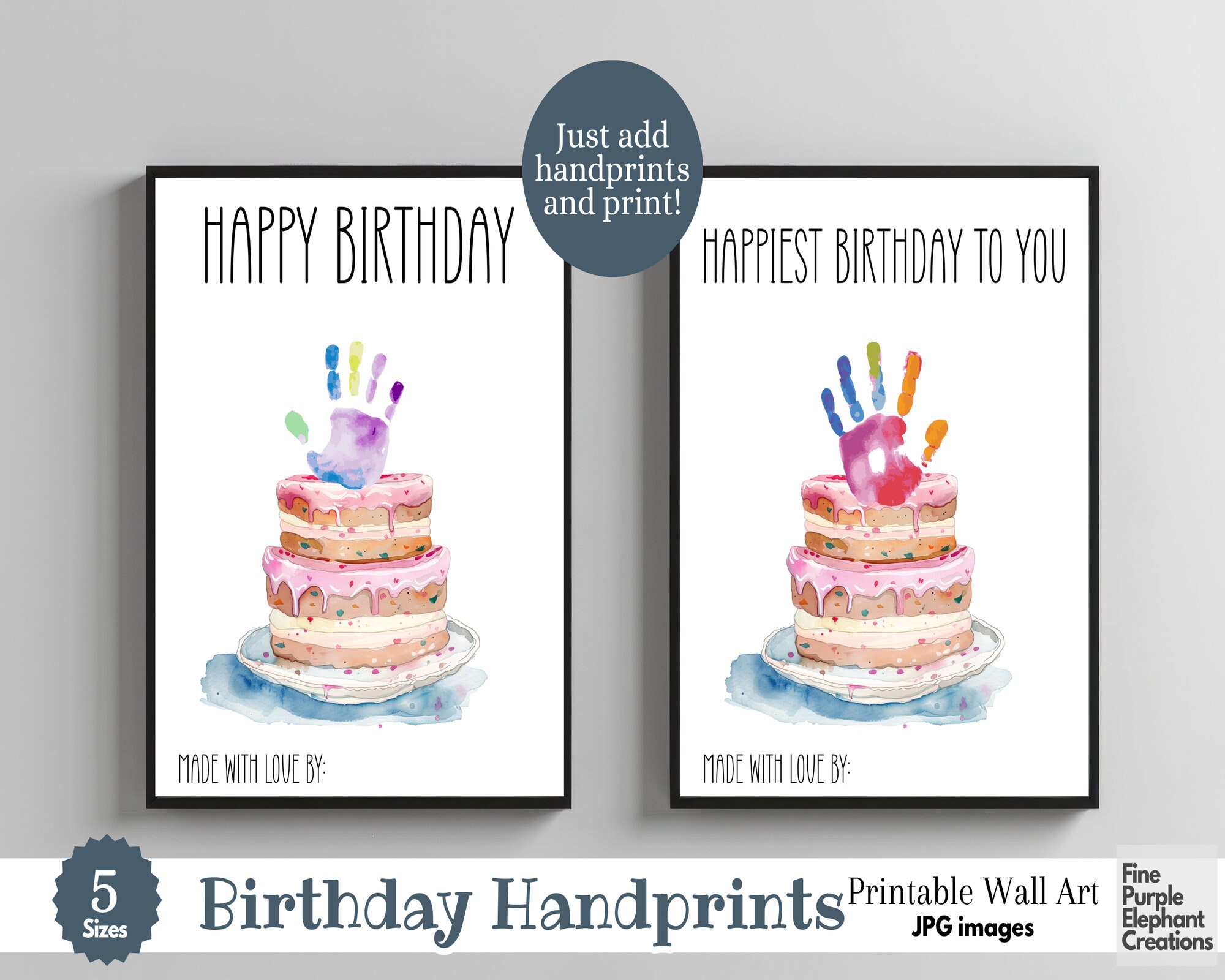 Custom Birthday Cake Handprint Digital Art Print | Mother Father Day ...