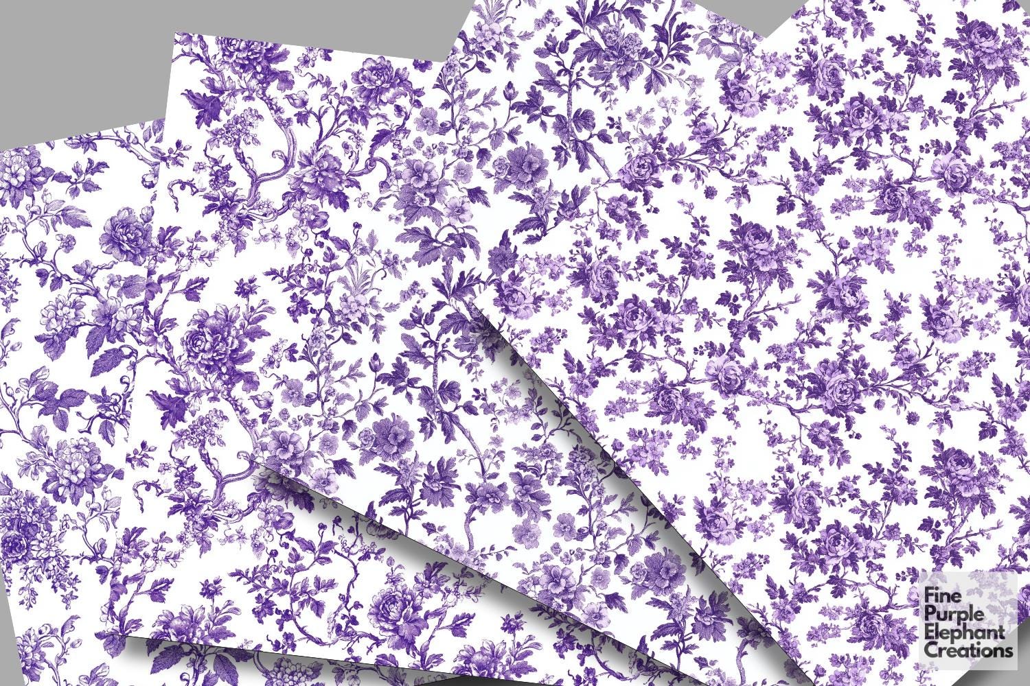 Purple Toile Elegance Digital Paper | Delicate Floral Garden ...