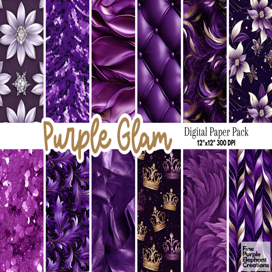 Purple Glam Digital Paper | Luxury Glitter Scrapbook Pattern | Royal ...