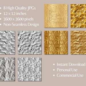 Metallic Foil Textures Digital Paper Wrinkled Gold Silver Metal Foil ...