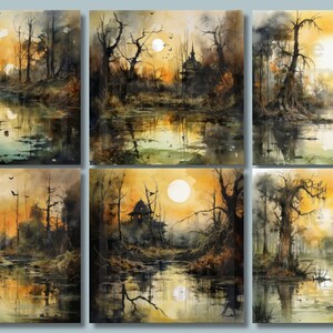Watercolor Spooky Swamp Digital Paper | Halloween Sublimation | Scary Wallpaper Backdrop ...