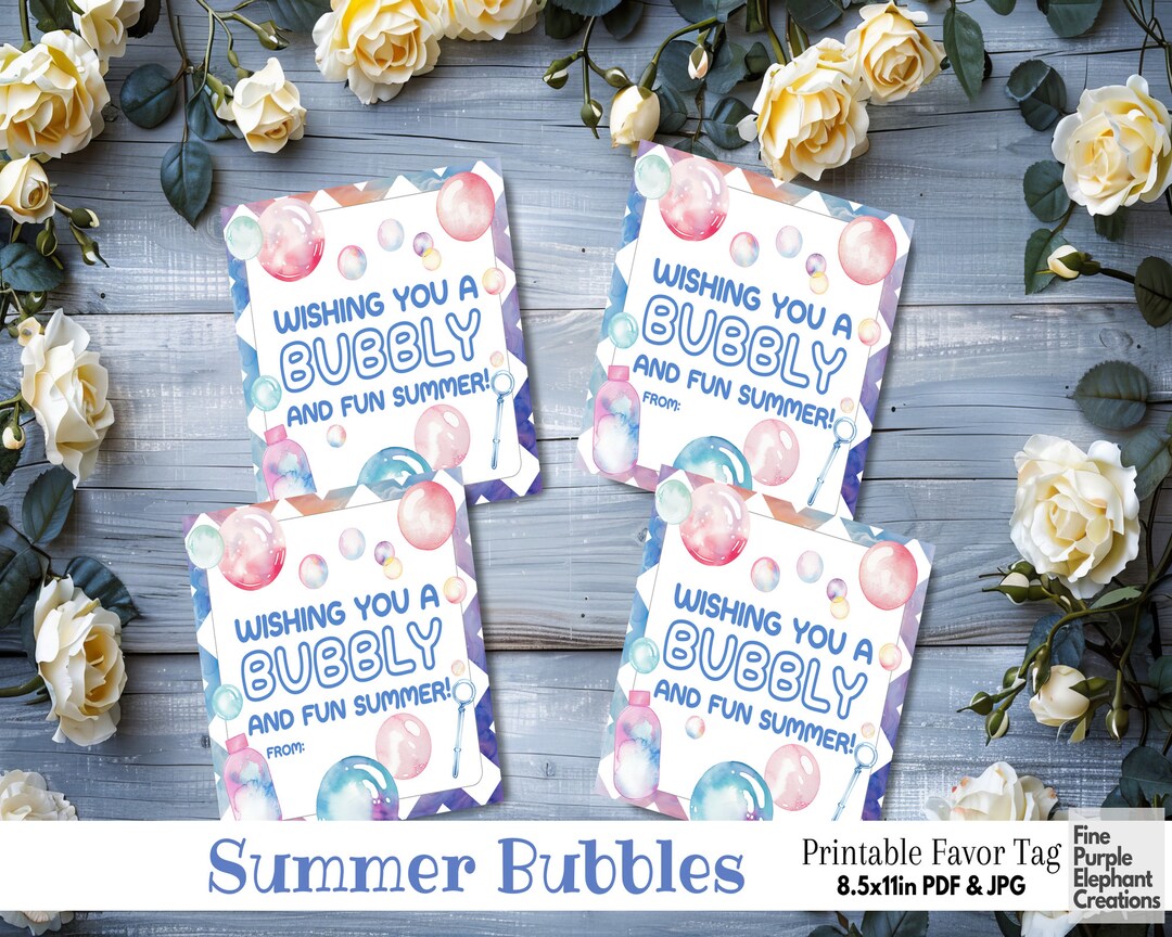 Pastel Bubble Wand Fun Printable Favor Tag Label- Personalized End ...
