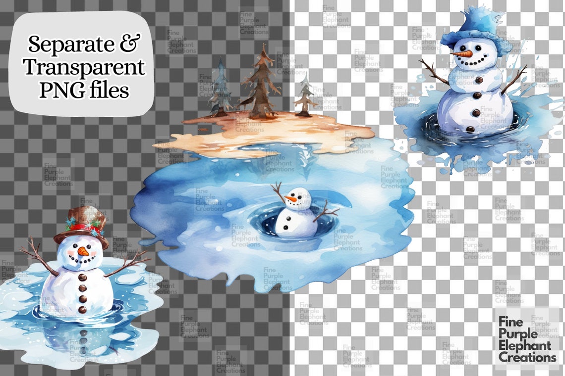 Watercolor Melted Snowman PNG Clipart | Winter Snow Sublimation ...