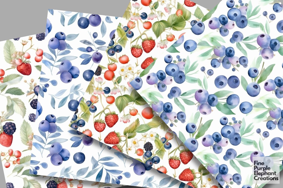 Watercolor Berry Digital Paper | Summer Berries Scrapbook | Kitchen ...