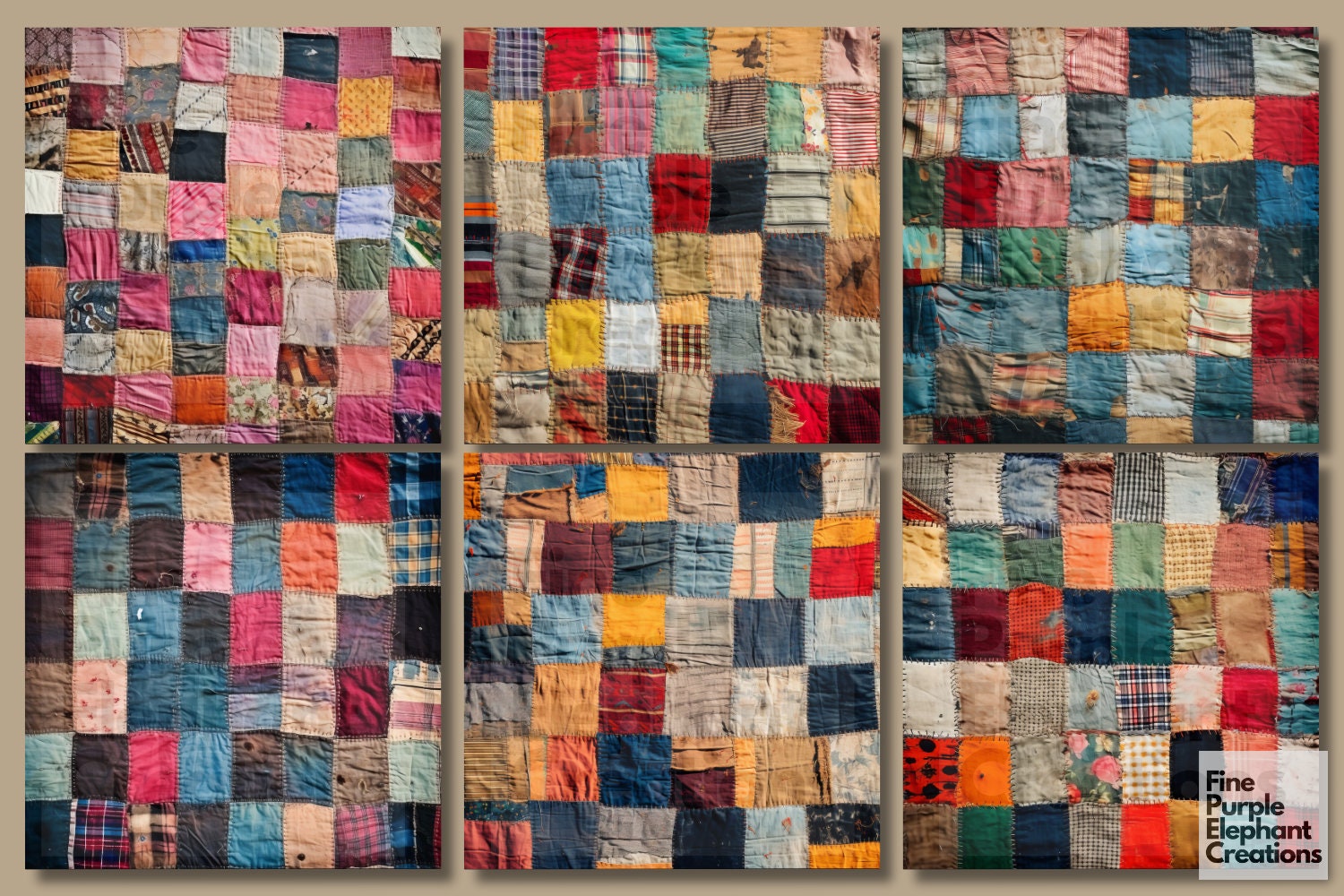 Old Patchwork Quilt Digital Paper | Antique Grandma Sewn Stitched ...