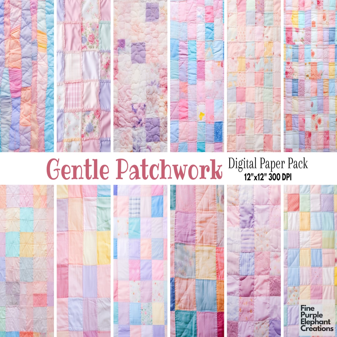 Pastel Patchwork Quilt Digital Paper | Antique Grandma Sewn Stitched ...