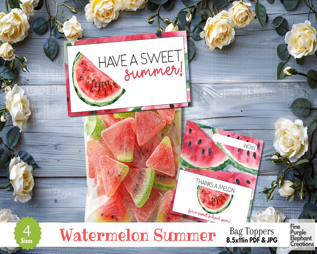 Watercolor Watermelon Fruit Printable Treat Bag Topper Card - Favor End ...